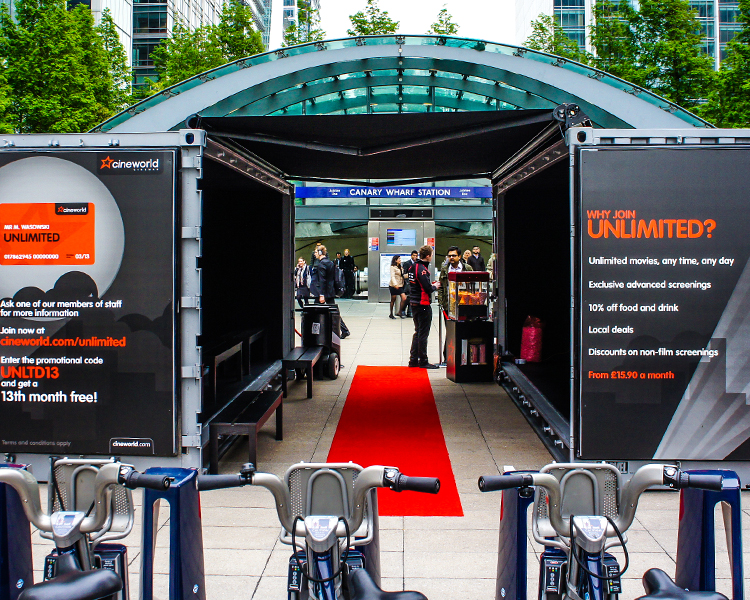 Cineworld Big Screening Shipping Container conversion experiential pop ...